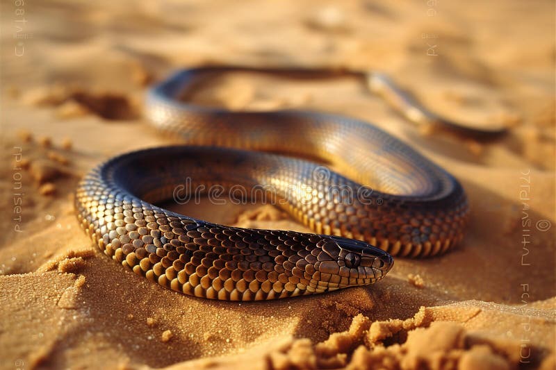 A Brown and Black Snake is Laying on the Sand, High Quality, High ...