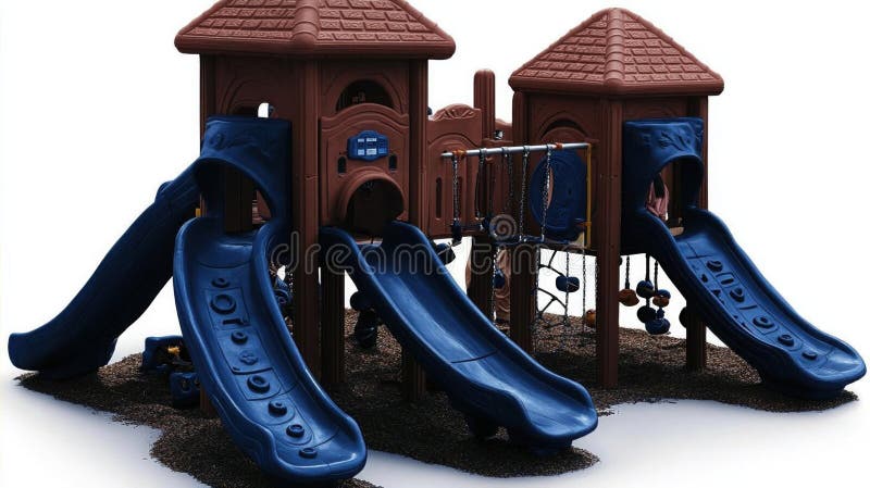 Brown and Blue Plastic Playground with Slides and Climbing Structures ...