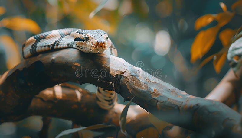 Brown Boa Constrictor on Tree Branch Outdoors Stock Image - Image of ...