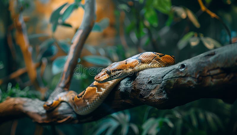 Brown Boa Constrictor on Tree Branch Outdoors Stock Photo - Image of ...