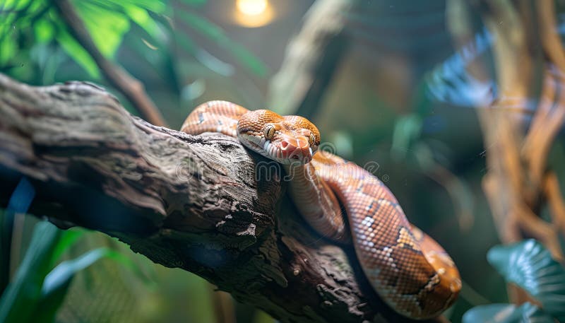 Brown Boa Constrictor on Tree Branch Outdoors Stock Image - Image of ...