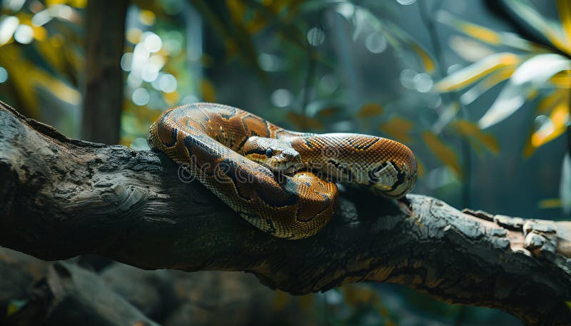 Brown Boa Constrictor on Tree Branch Outdoors Stock Image - Image of ...