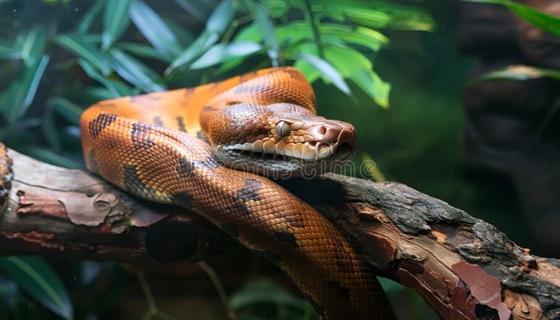 Brown Boa Constrictor on Tree Branch Outdoors Stock Image - Image of ...