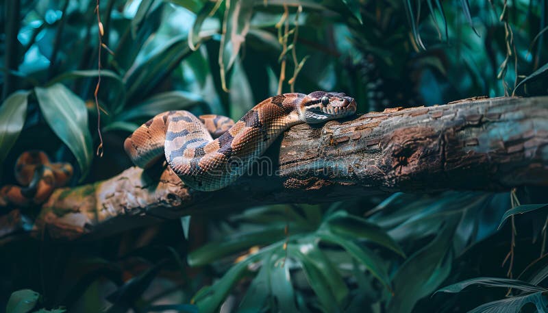 Brown Boa Constrictor on Tree Branch Outdoors Stock Image - Image of ...