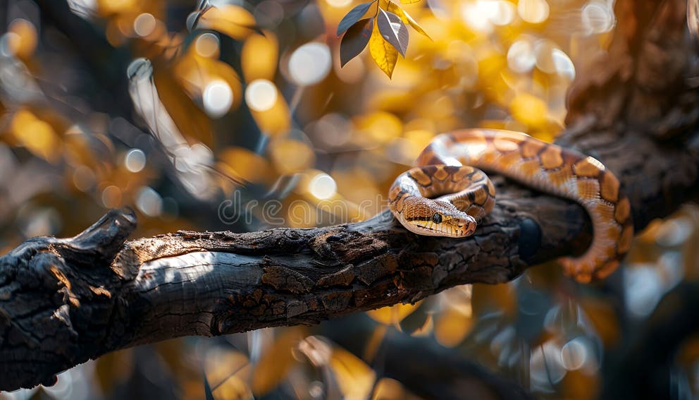 Brown Boa Constrictor on Tree Branch Outdoors Stock Image - Image of ...
