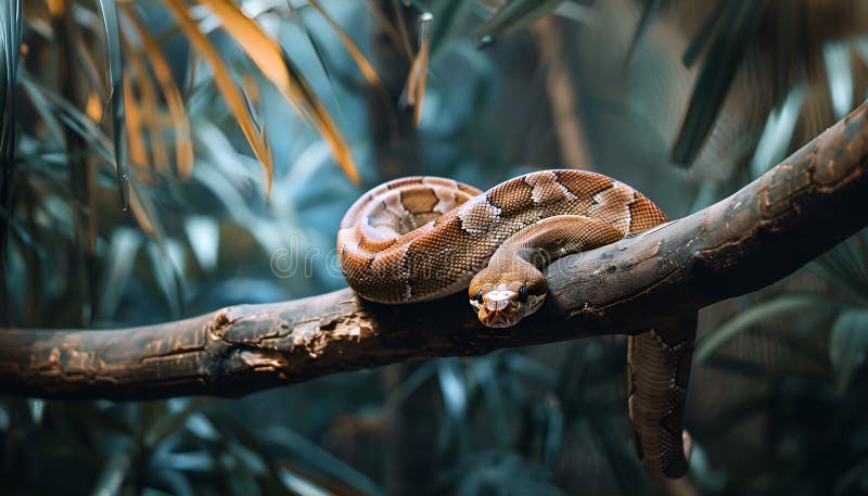 Brown Boa Constrictor on Tree Branch Outdoors Stock Image - Image of ...