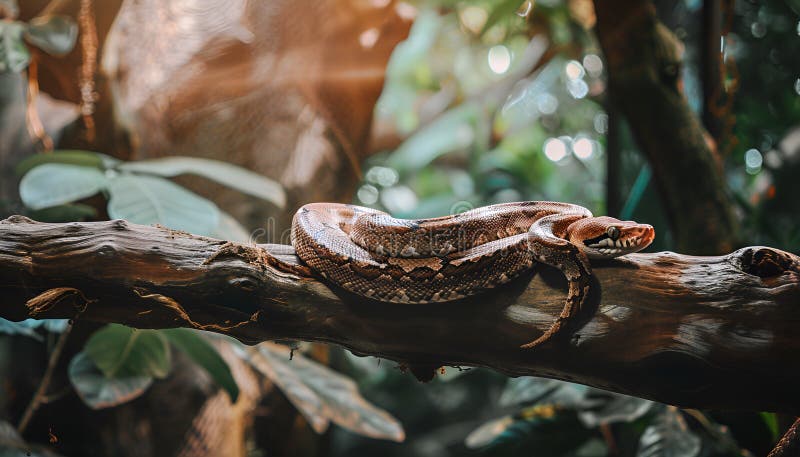 Brown Boa Constrictor on Tree Branch Outdoors Stock Image - Image of ...