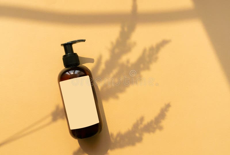 Brown Bottle with Dispenser and Empty Label, on Beige Background in ...