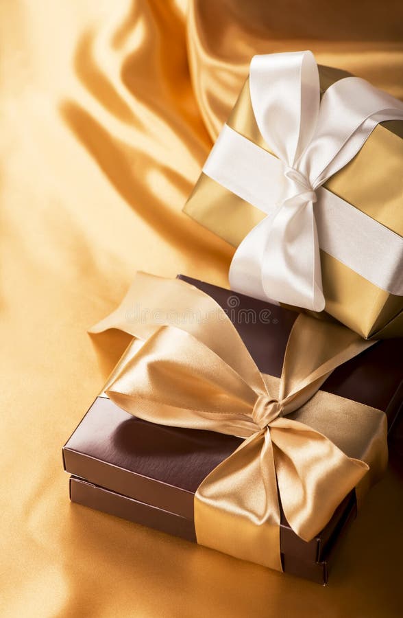 Brown Box with Candies and Golden Tape Stock Photo - Image of gold ...