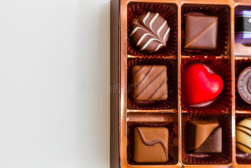 Brown Box of Chocolate with Assorted Chocolates Stock Photo - Image of ...