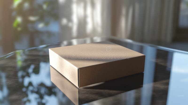 Brown Box on Glass Table with Reflection Stock Illustration ...