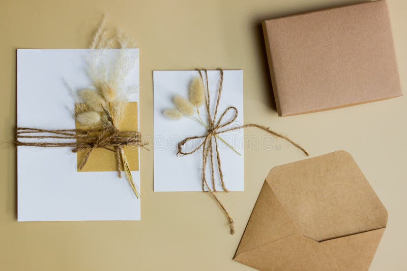 Brown Box with Letters and Envelope Over the Brown Background. Stock ...