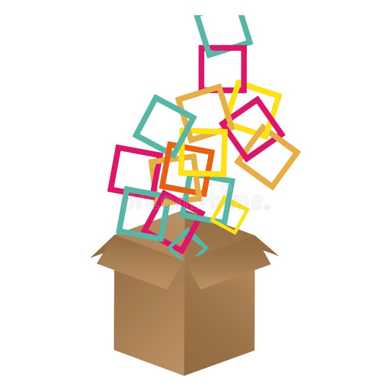 Brown Box Opened with Colored Square Icon Stock Illustration ...