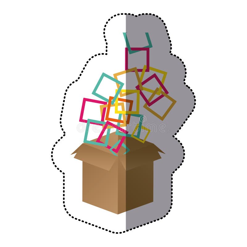 Brown Box Opened with Colored Square Icon Stock Illustration ...