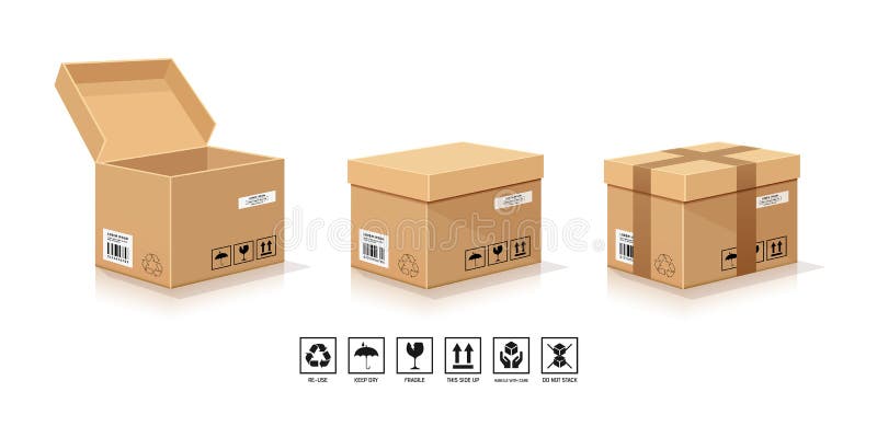 Brown Box Packaging, Open and Close with Symbol Collections Isolated ...