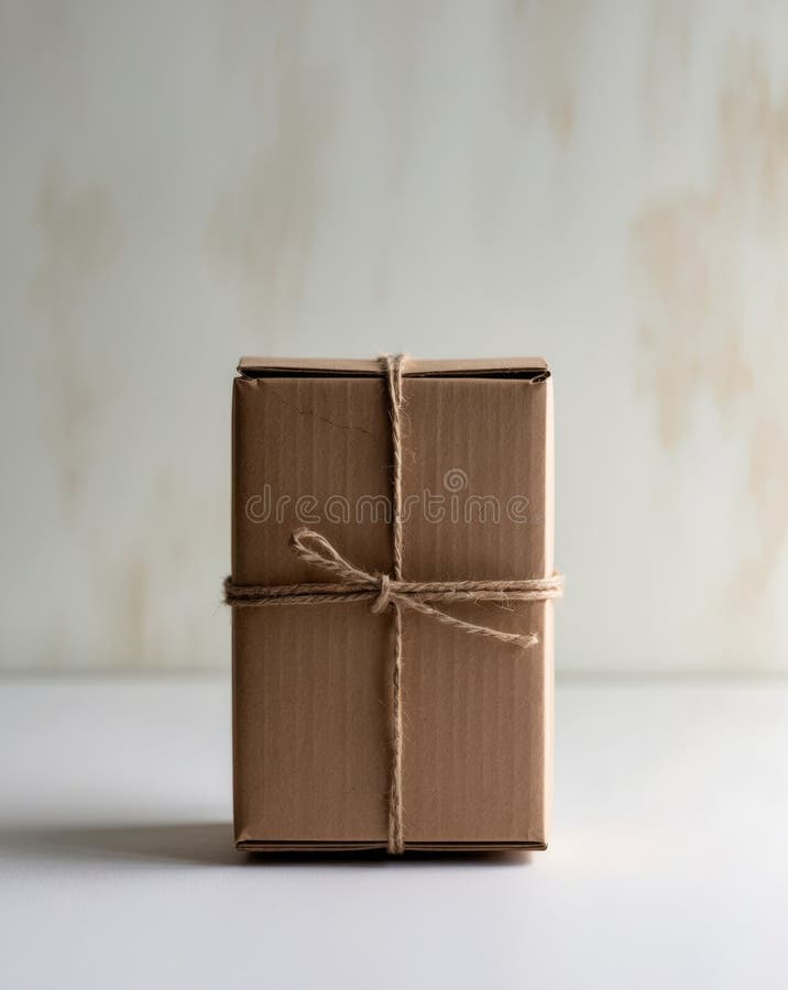 A Brown Box with a String Tied Around it Stock Photo - Image of white ...