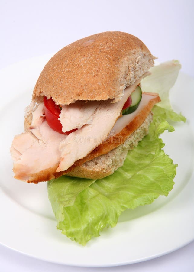 Brown Bread Roll Turkey Sandwich Stock Photo - Image of dinner, lettuce ...