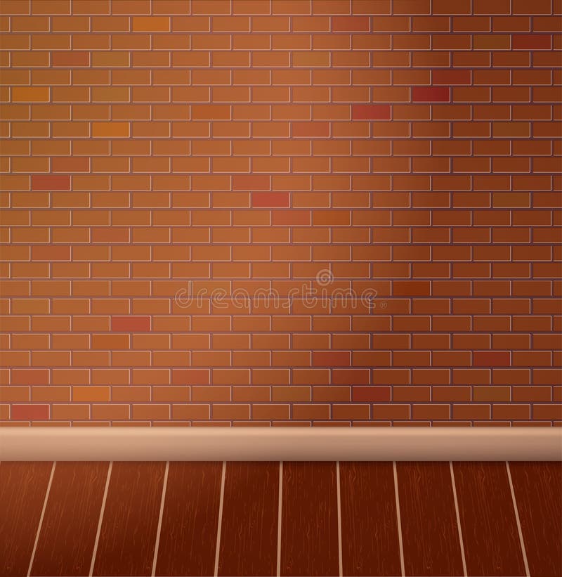 Brown Brick Wall and Wooden Floor. Empty Vector Interior Stock Vector ...