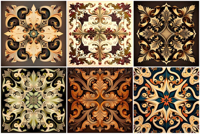 Brown and Bronze Arts and Crafts Movement Style Square Tile Pattern ...