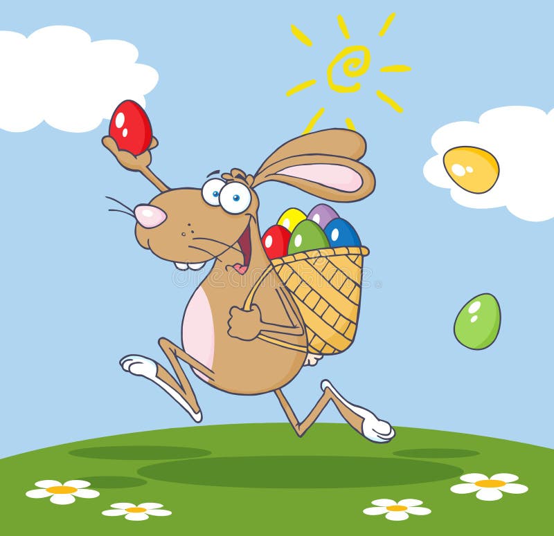 Brown Bunny Participating in an Easter Egg Hunt Stock Vector ...