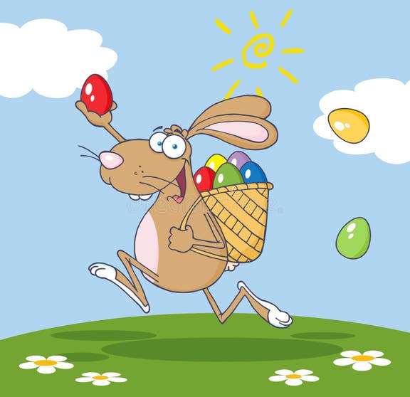 Brown Bunny Participating in an Easter Egg Hunt Stock Vector ...