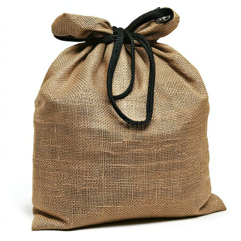 Brown Burlap Sack Tied with Black Cord Rustic Texture Background Stock ...