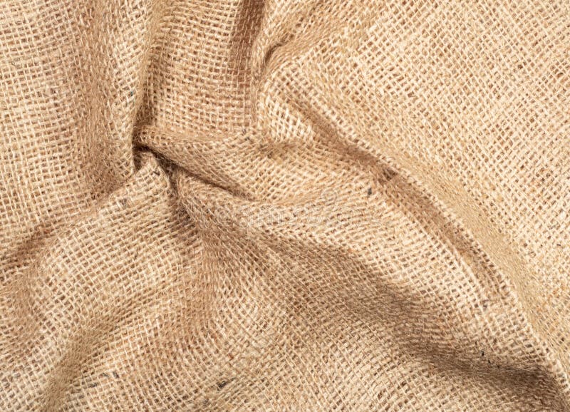 Brown Burlap Textile, Close Up View. Crumpled Burlap Fabric, Abstract ...