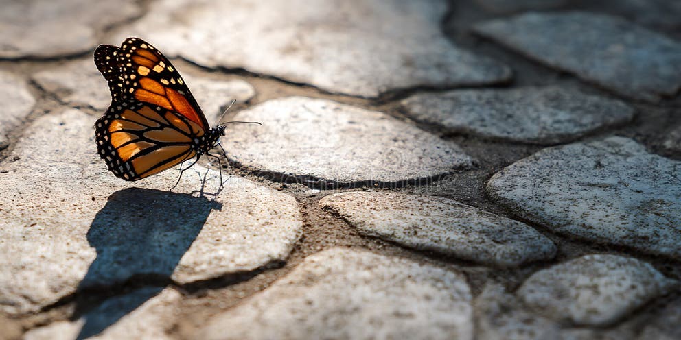 Brown Butterfly on Stone Pathway Nature CloseUp Stock Illustration ...
