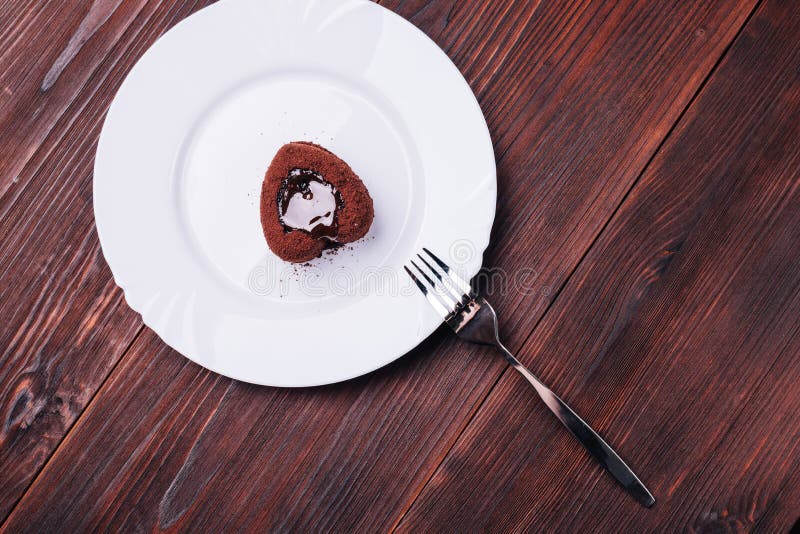 Brown Cake on a White Plate, Top View Stock Photo - Image of plate ...