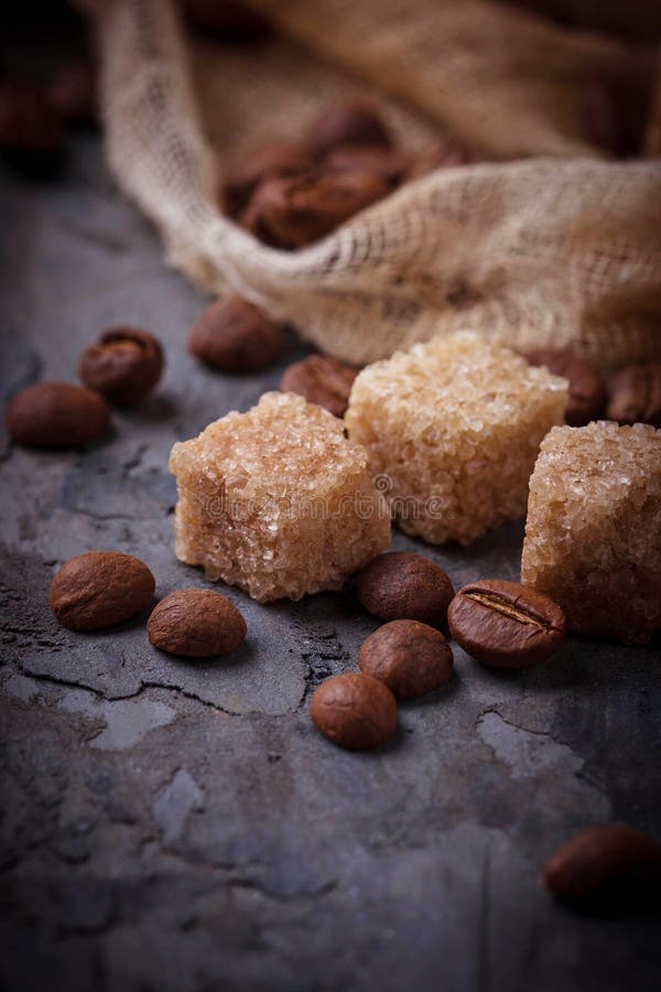 Brown Cane Sugar and Coffee Beans Stock Photo - Image of caffeine ...
