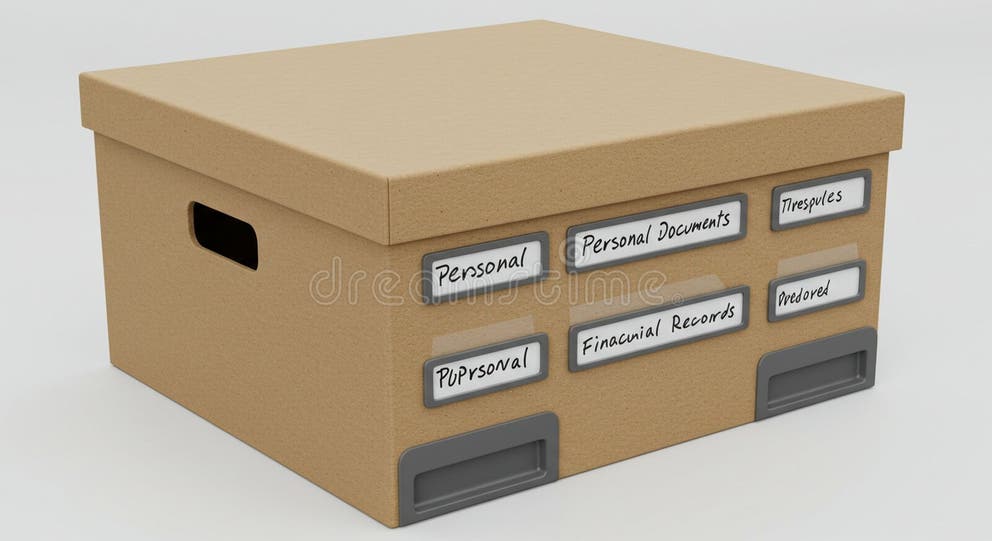 Brown Cardboard Box with a Lid, Featuring Hand-written Labels on the ...