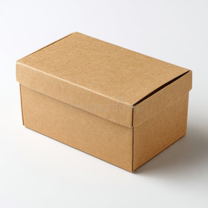 Brown Cardboard Box with Lid on a Plain White Background for Packaging ...