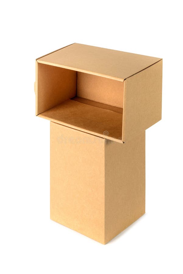 Brown Cardboard Box Package with Cover, Isolated on White Background ...