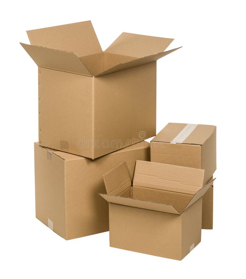 Brown Cardboard Box Set Isolated on White Stock Photo - Image of send ...