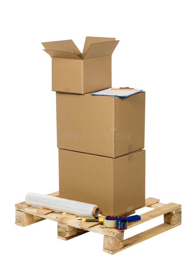Brown Cardboard Box Set Isolated on White Stock Photo - Image of ...