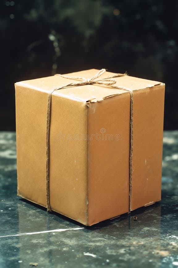 A Brown Cardboard Box Tied Up with Twine on a Table Stock Image - Image ...