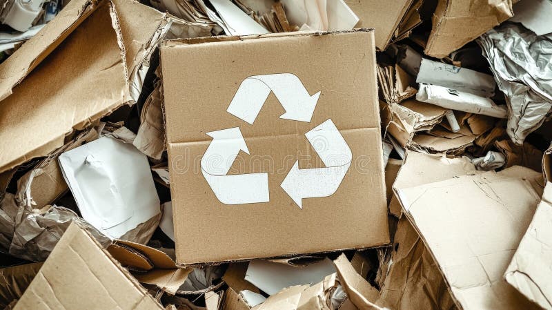 Brown Cardboard Box with White Recycling Symbol Stock Illustration ...