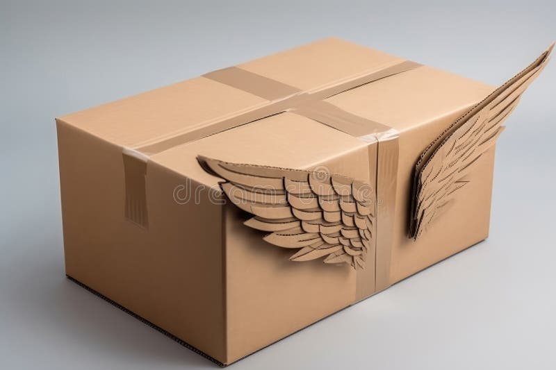 Brown Cardboard Box with Wings on White Background. Generative AI Stock ...