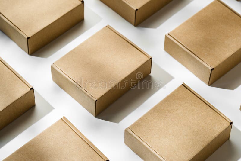 Brown Cardboard Boxes Arranged on a Light Surface for Packing Goods in ...