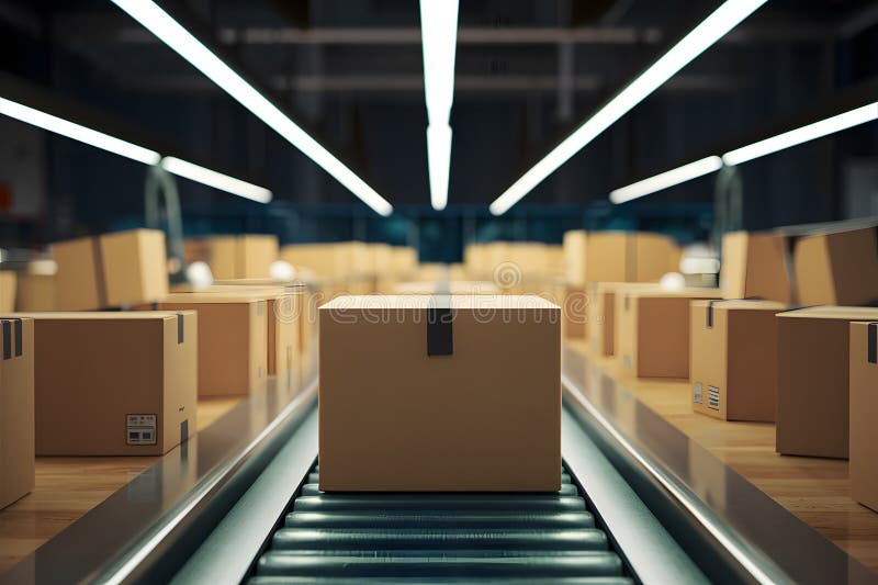Brown Cardboard Boxes on Conveyor Belt in Packaging Workshop Stock ...