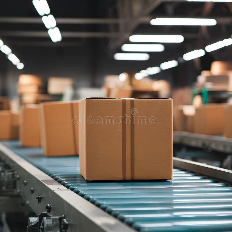 Brown Cardboard Boxes on Conveyor Belt in Packaging Workshop Stock ...