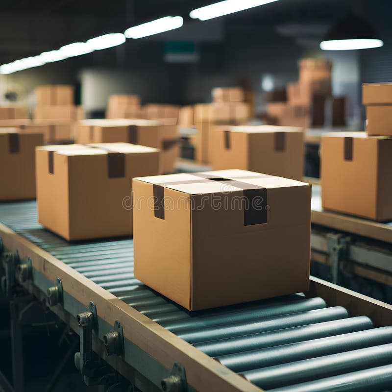 Brown Cardboard Boxes on Conveyor Belt in Packaging Workshop Stock ...