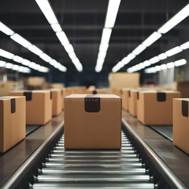 Brown Cardboard Boxes on Conveyor Belt in Packaging Workshop Stock ...