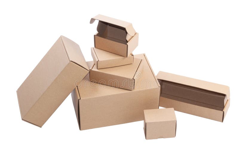 Brown Cardboard Boxes Isolated Stock Image - Image of packaging, paper ...