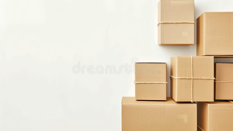 Brown Cardboard Boxes Stacked in a Corner on a White Background ...