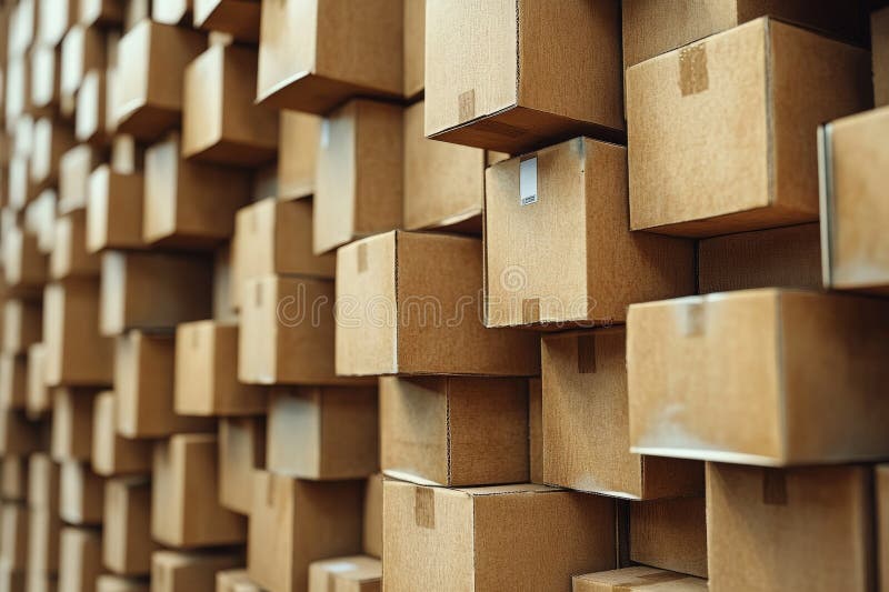 Brown Cardboard Boxes Stacked in a Wall Texture Background Stock ...