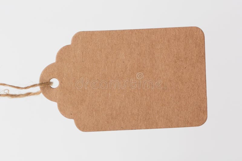 Brown Cardboard Label, Tag with Slim Rope Cord on White Background ...