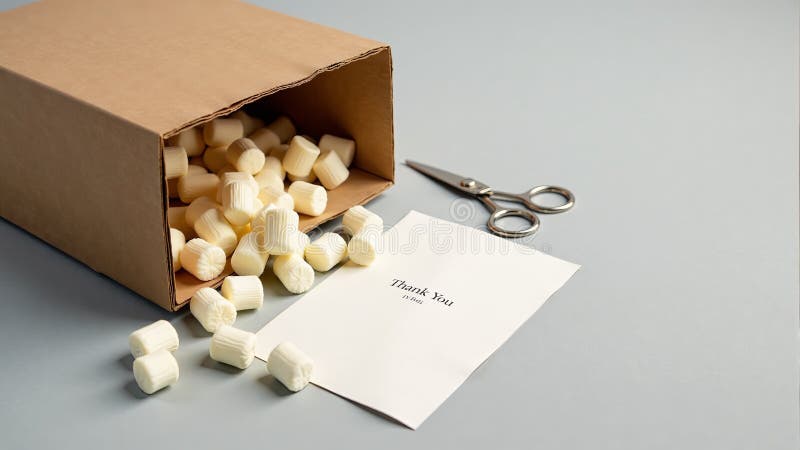 Shipping Box with Packing Peanuts and Thank You Note Stock Illustration ...