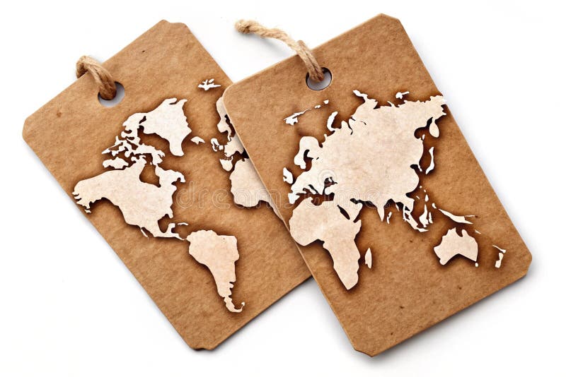 Brown Cardboard Tags with World Map Piece Stock Illustration ...