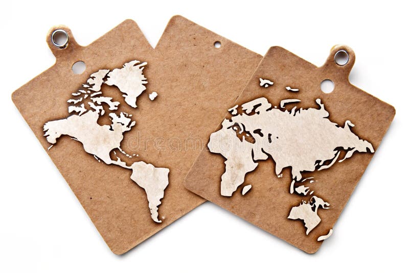 Brown Cardboard Tags with World Map Piece Stock Illustration ...